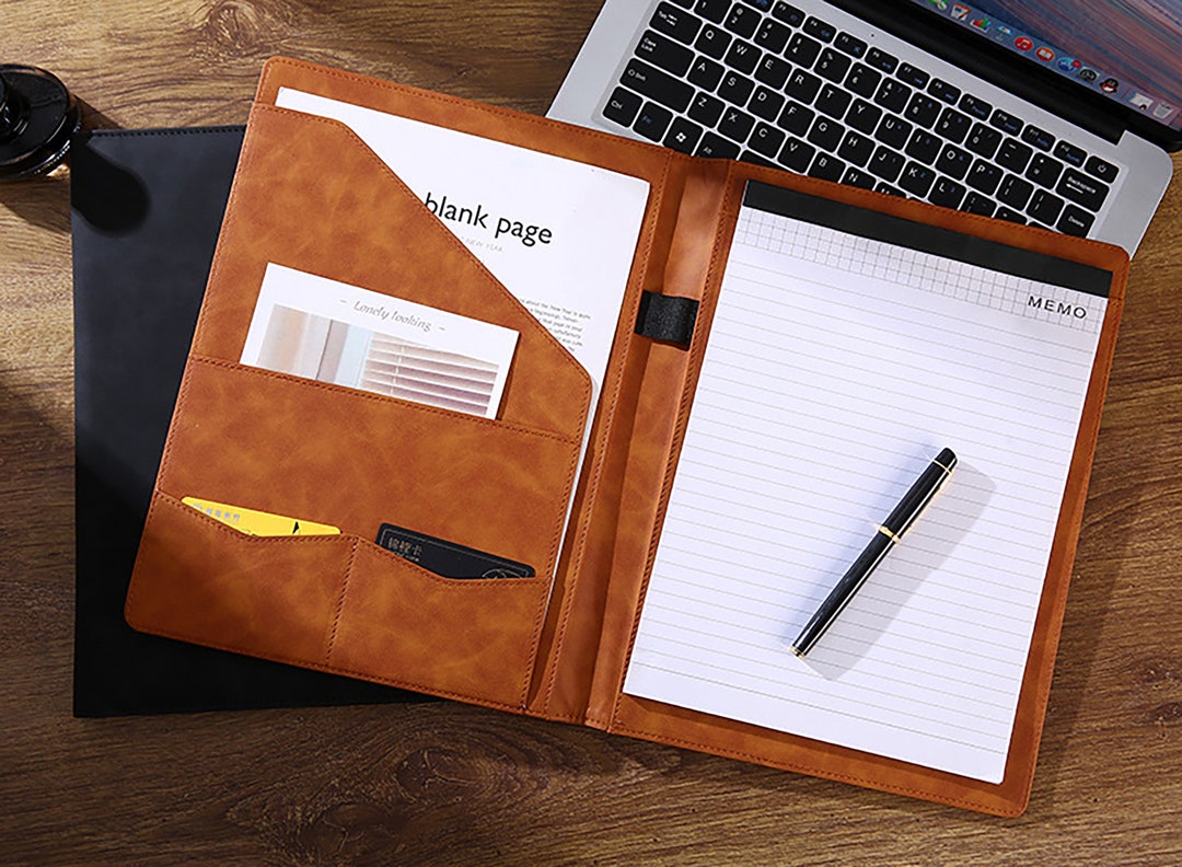 Personalized Slim Leather Portfolio A4 Folder Portfolio Vegan Leather ...