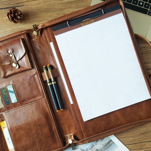 Custom Leather Portfolio, Zipper Padfolio With Clipboard & Handle ...