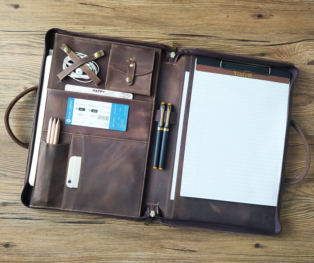 Personalized Leather Portfolio, Zippered Portfolio With Handle, Legal ...