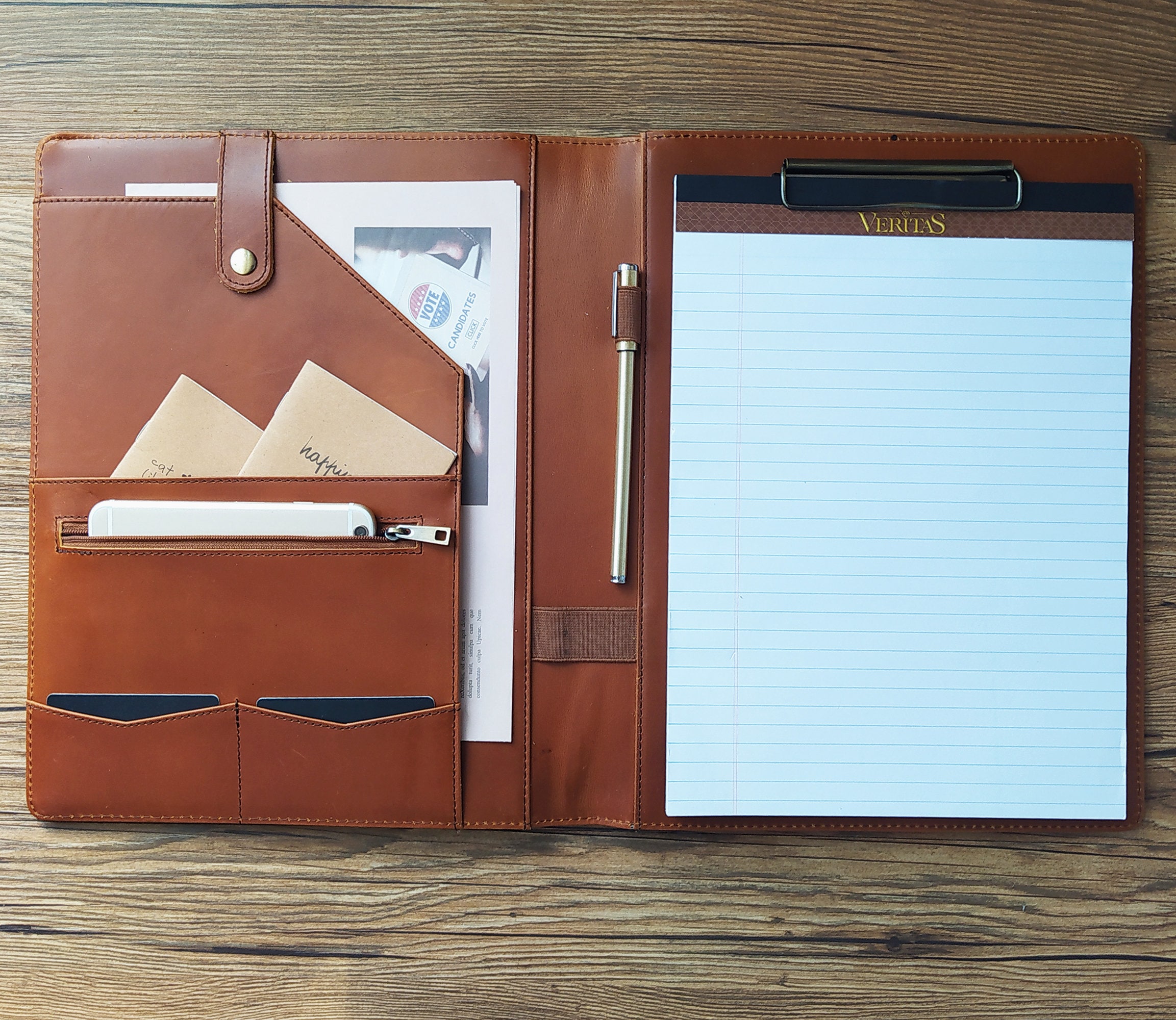 Padfolio with Clipboard Custom Name Logo Personalized Leather Portfolio ...