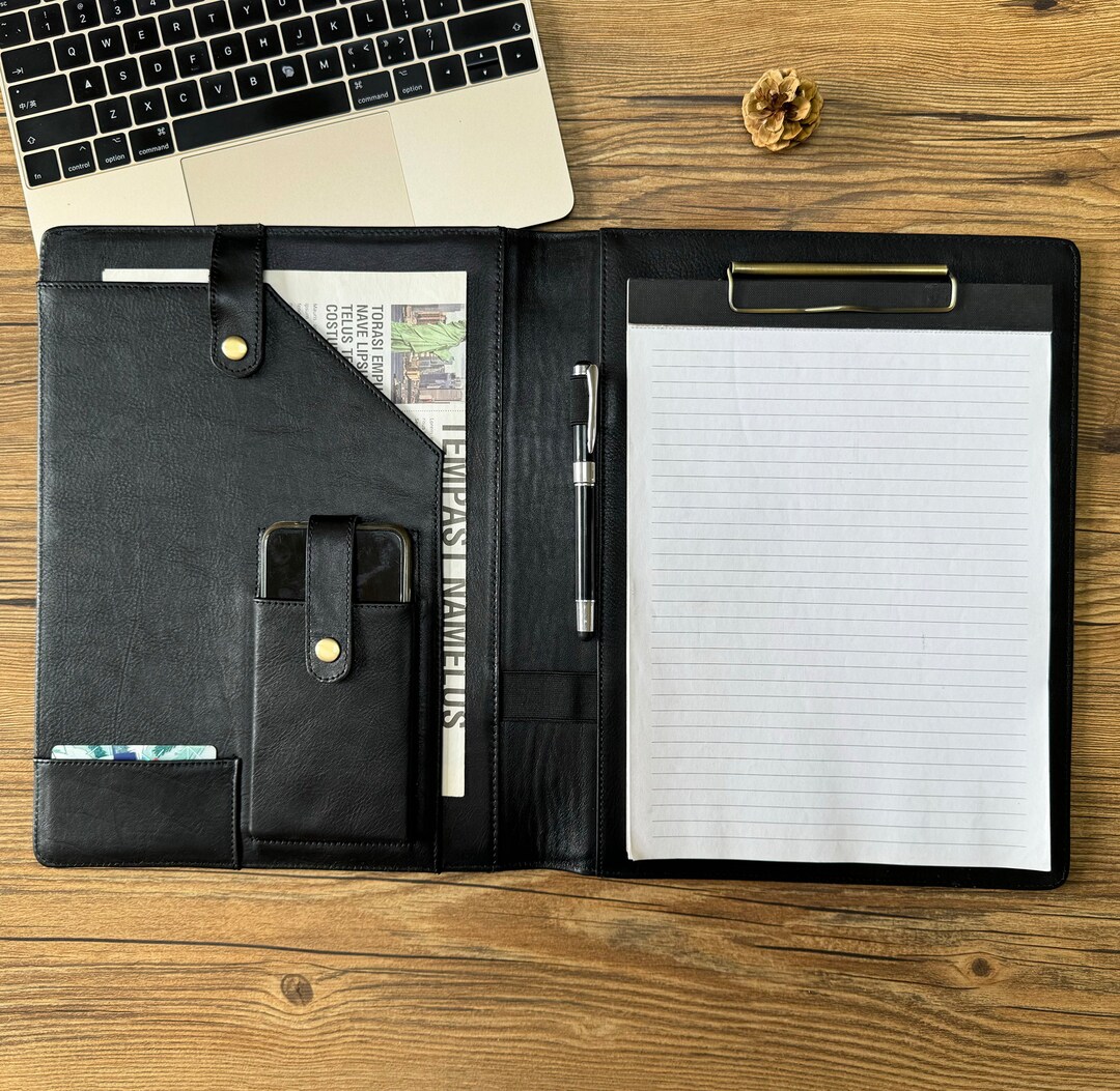 Custom Leather Portfolio, A4 Size Portfolio With Clipboard, Padfolio ...