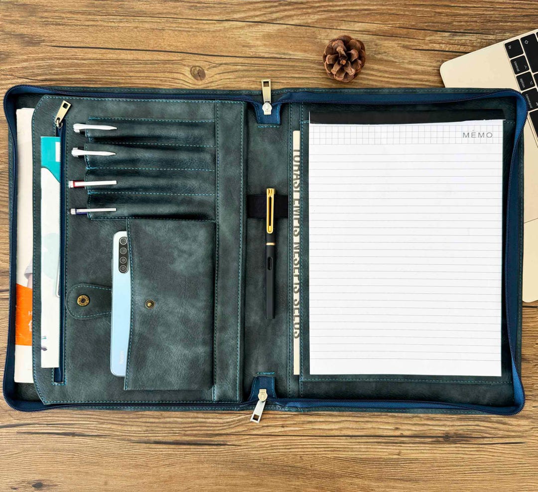 Custom Vegan Leather Business Portfolio, Vintage Leather Padfolio With ...