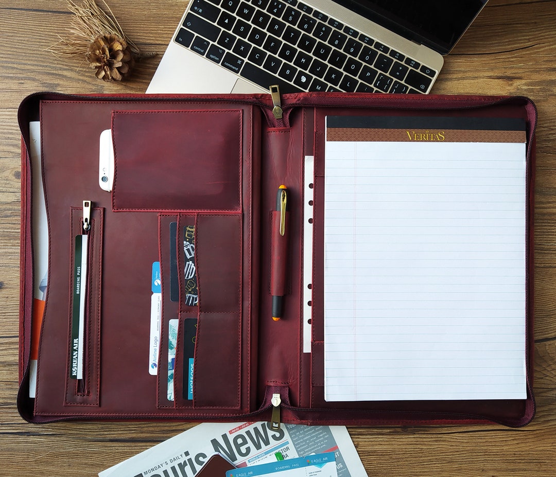 Custom Leather Portfolio, 8.5 *11 Padfolio With Zipper, A4 Letter Size ...