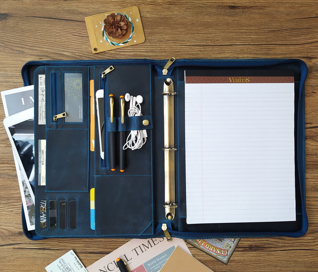 Personalized Leather Portfolio, Letter / A4 Size Padfolio, 3 Ring ...