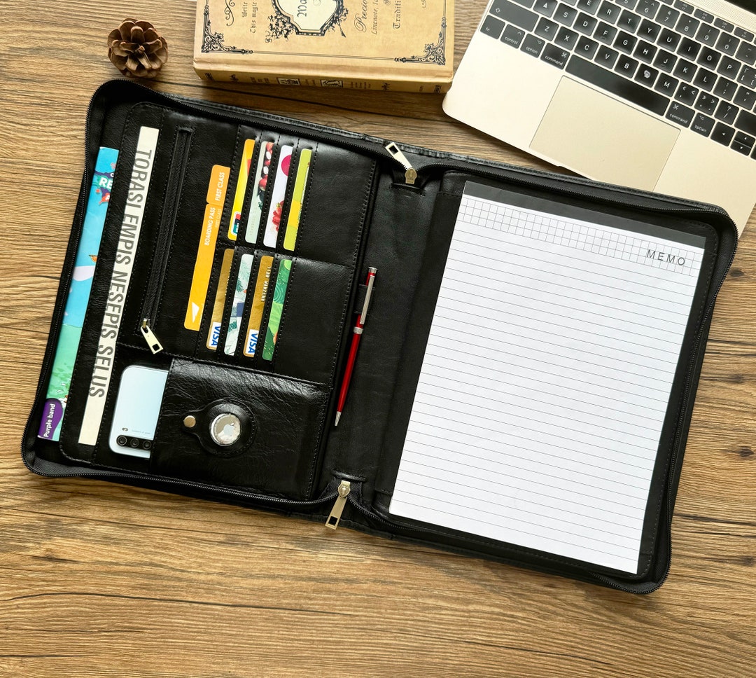 Personalized Portfolio, Padfolio for Men, Leather Portfolio & AirTag ...