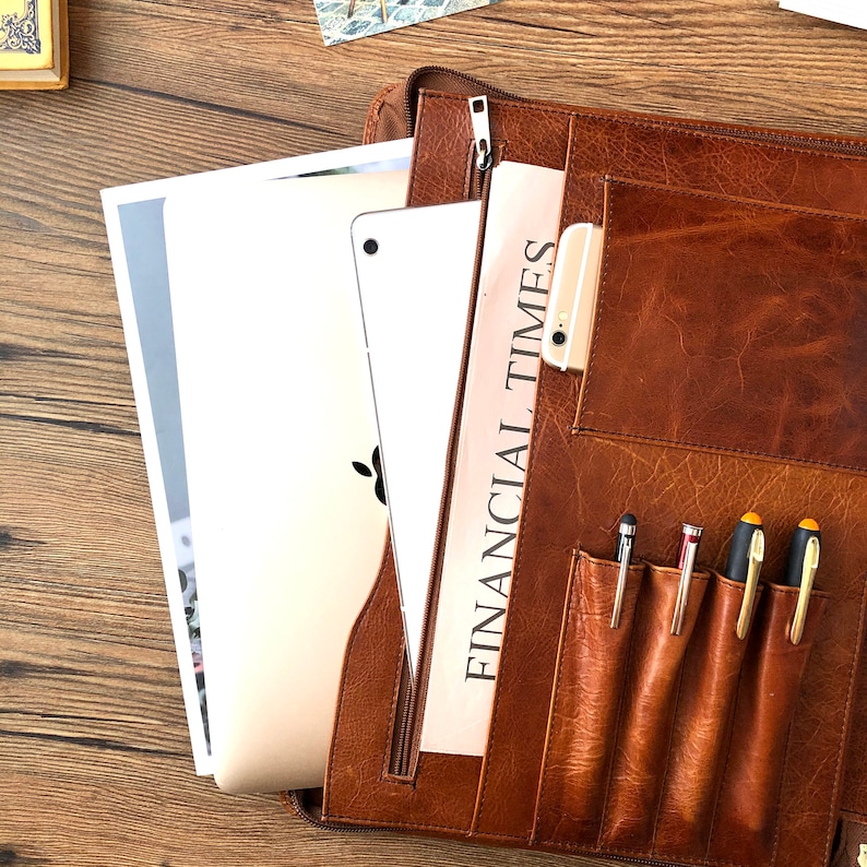 Personalized Leather Portfolio Letter Size Organizer Folder - Etsy