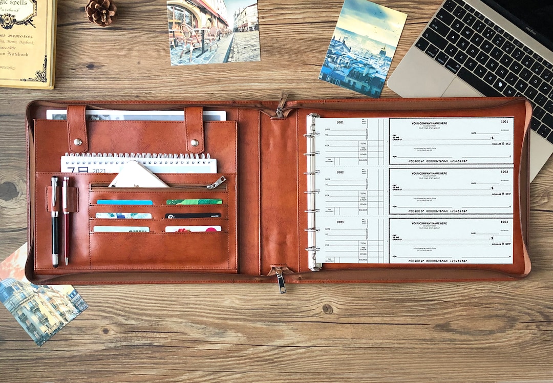 Personalized 7 Ring Leather Check Book Portfolio, 7 Ring Business Check ...