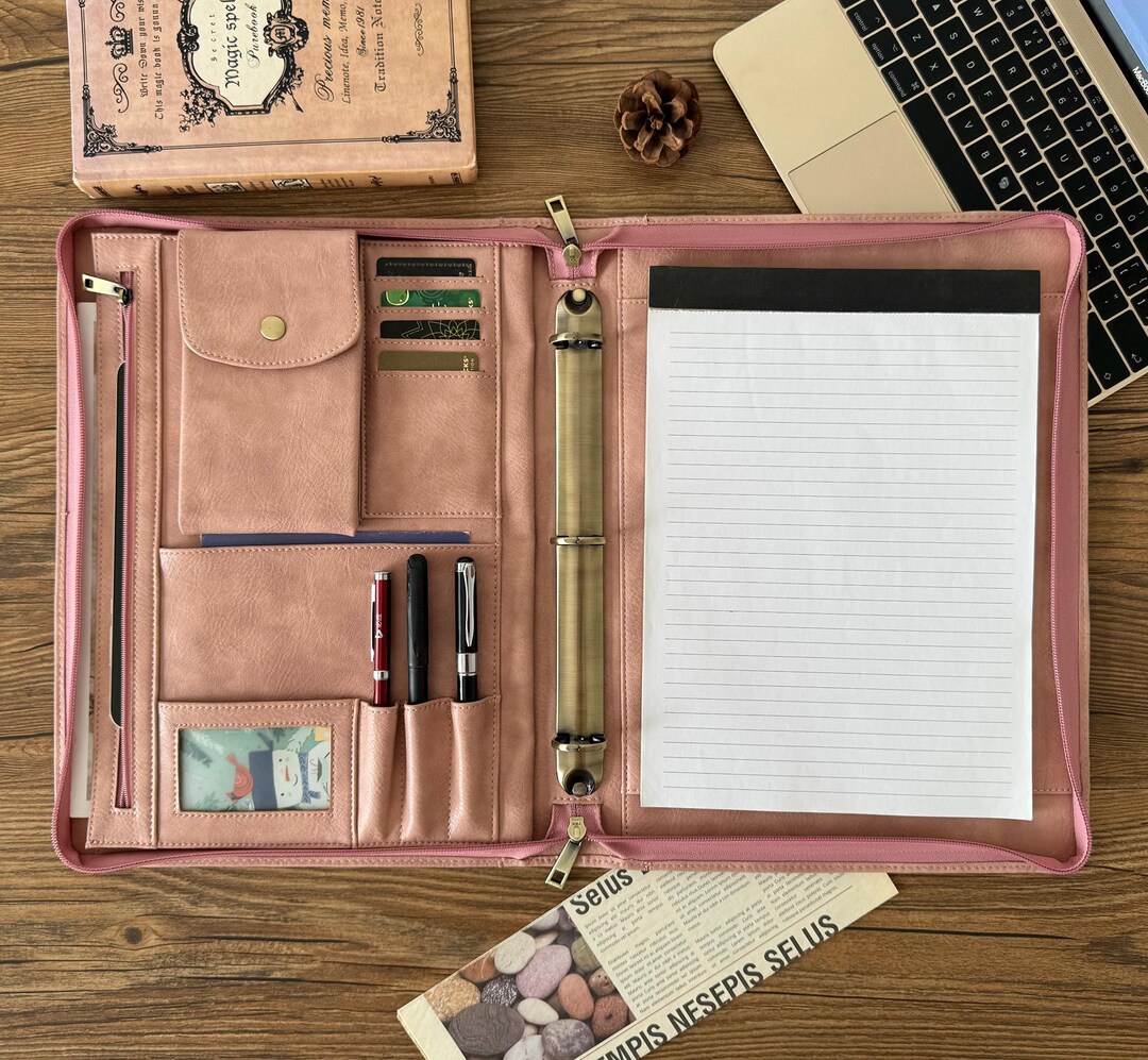 Personalized Vegan Leather 3 Ring Portfolio, Zipper Portfolio for Women ...
