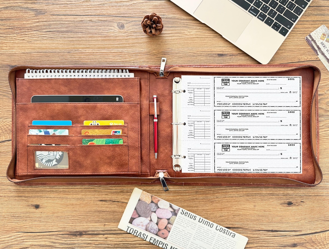 Personalized 3 Ring Check Binder, Vegan Leather Check Book Cover for 3/ ...