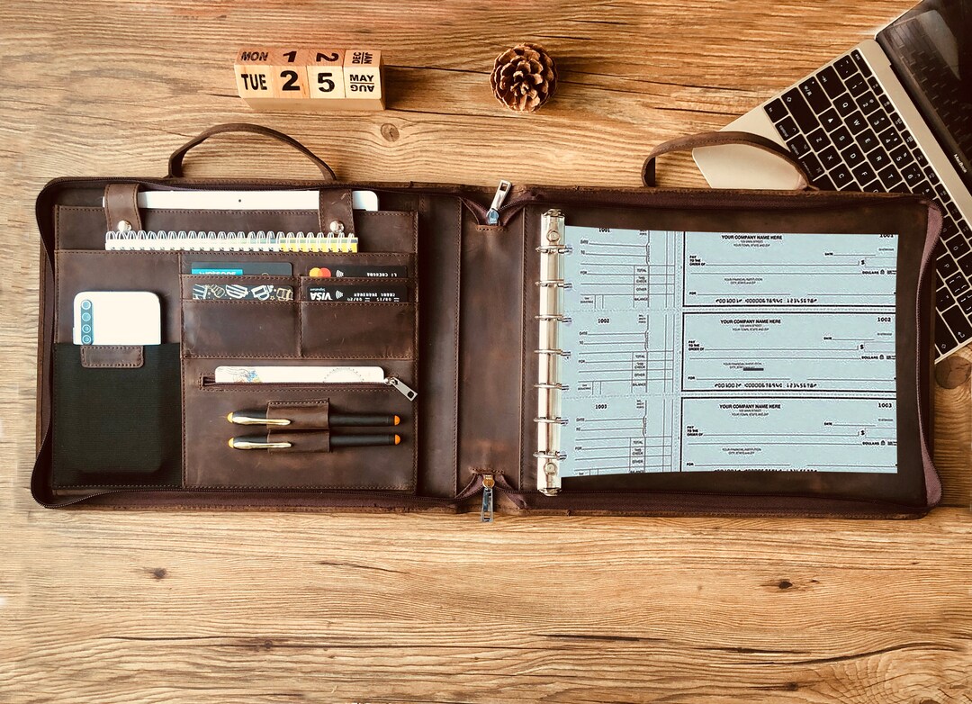 Custom 7 Ring Check Book Binder Portfolio, Check Binder With Handle ...