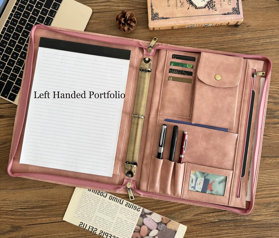 Personalized Vegan Leather 3 Ring Portfolio, Left Handed Portfolio for ...