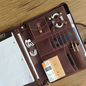 Left Handed Portfolio, Personalized Leather Padfolio & Handle, Zippered ...