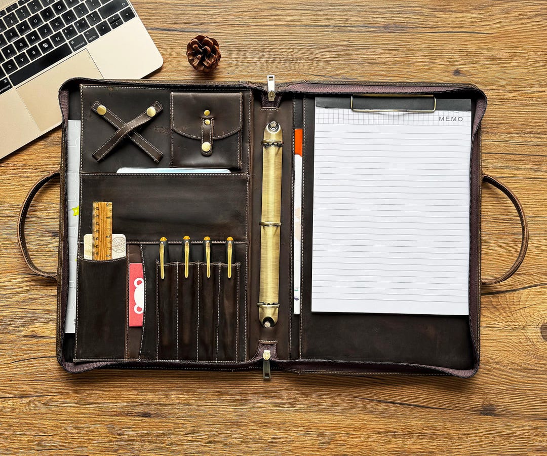 Personalized Leather Portfolio, Zippered Padfolio With Clipboard ...