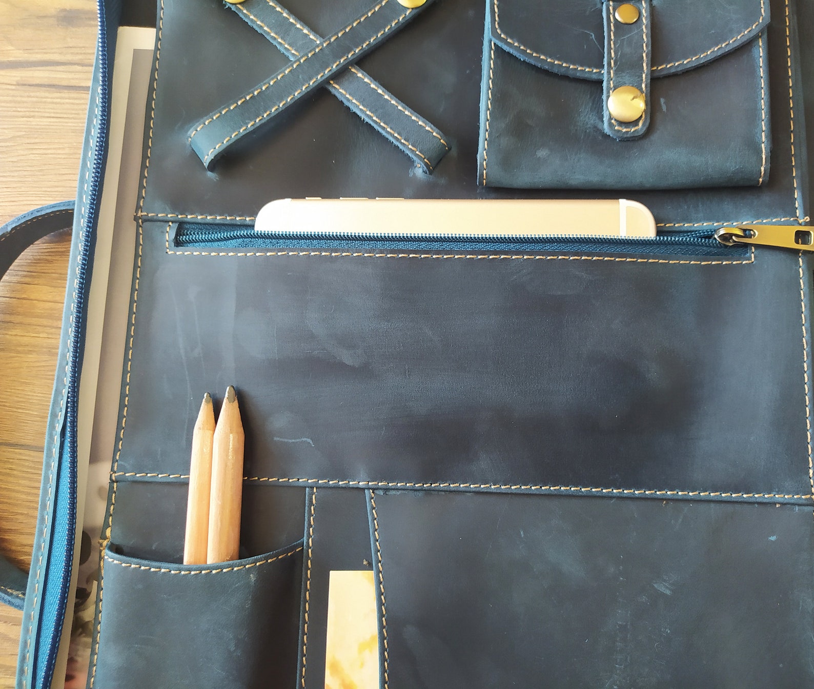 Leather Portfolio for 15" Laptop, Padfolio With Handle, Zippered Folio ...