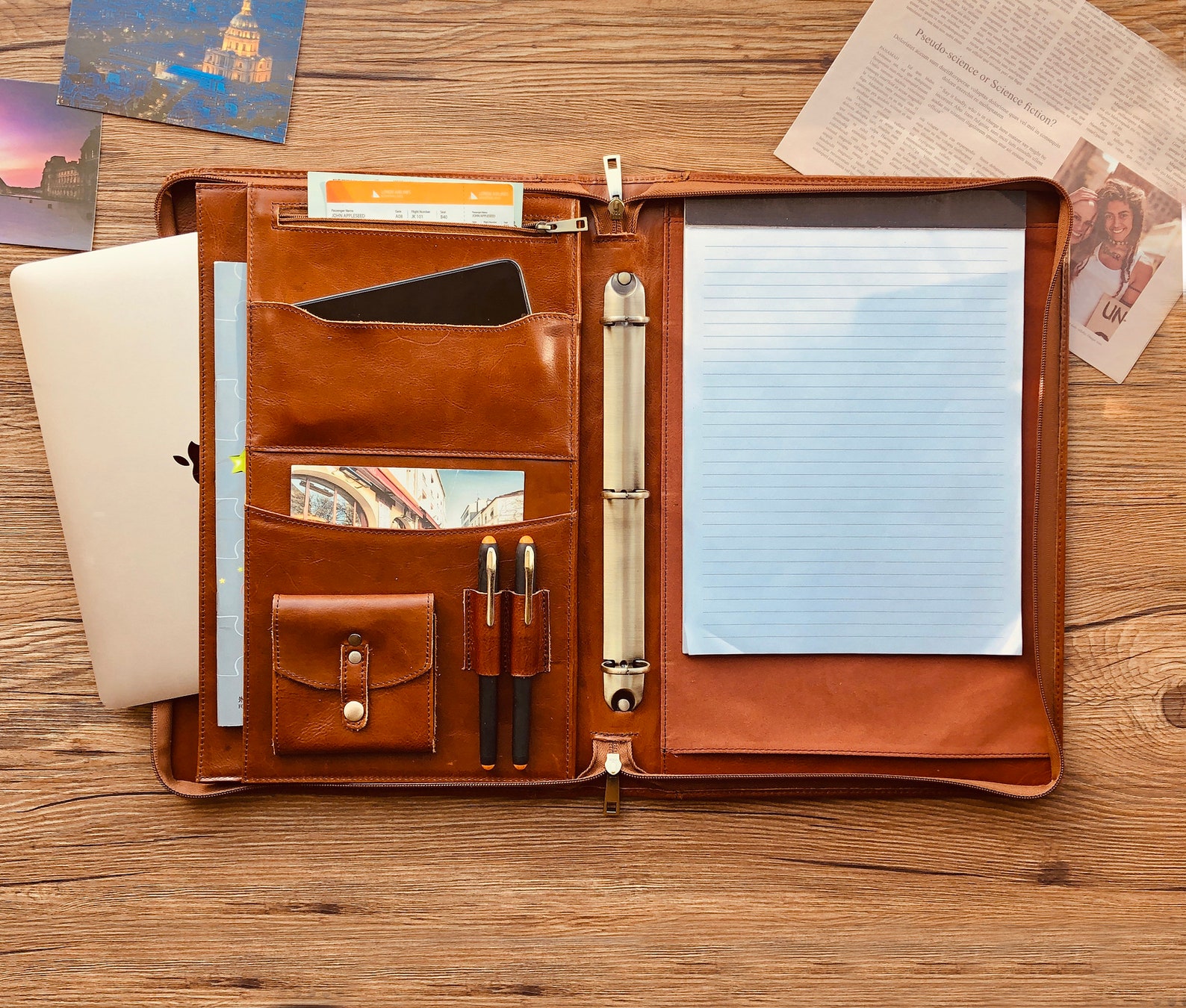 Personalized Leather Portfolio, Legal Size Portfolio With Handle, 3 ...