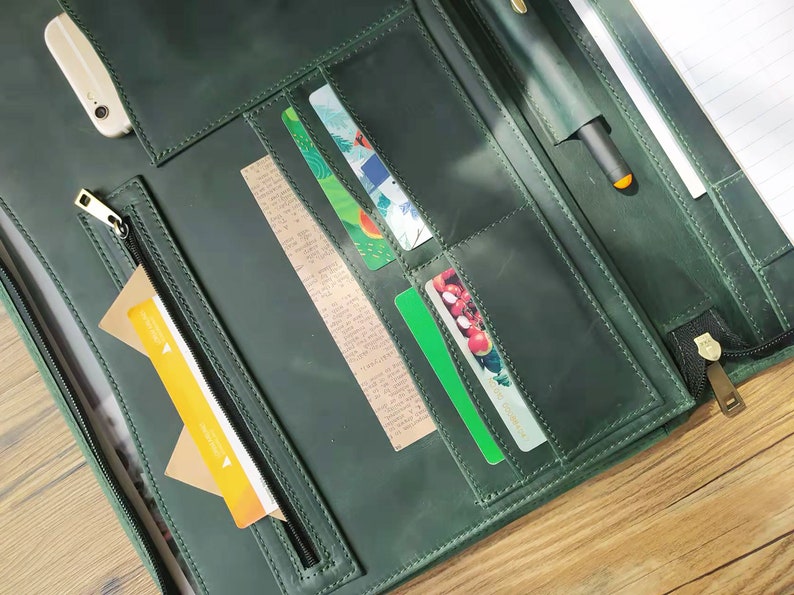 Personalized Name LOGO Leather Portfolio Zippered Padfolio A4 - Etsy