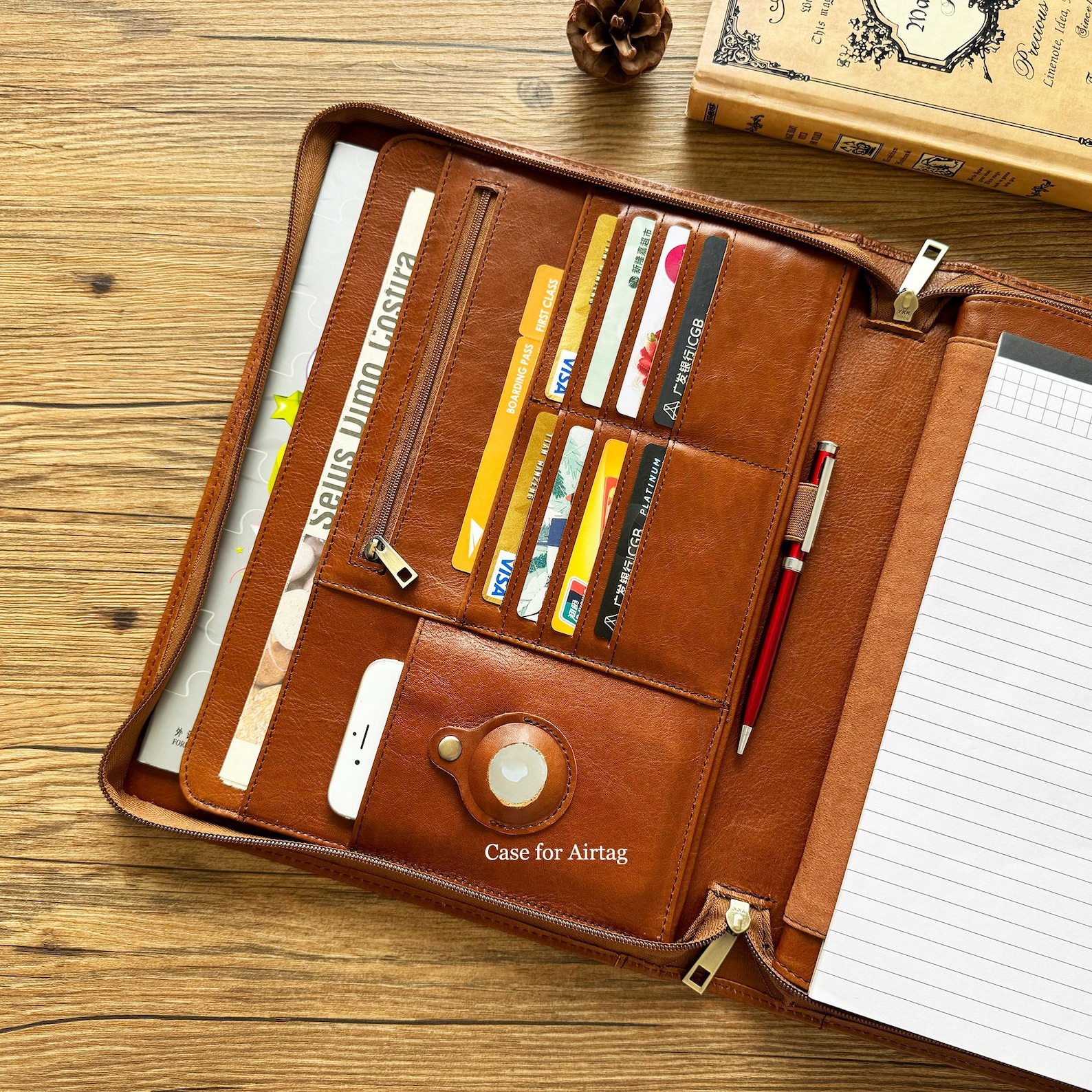 Personalized Leather Portfolio, Padfolio for Men, Portfolio With AirTag ...
