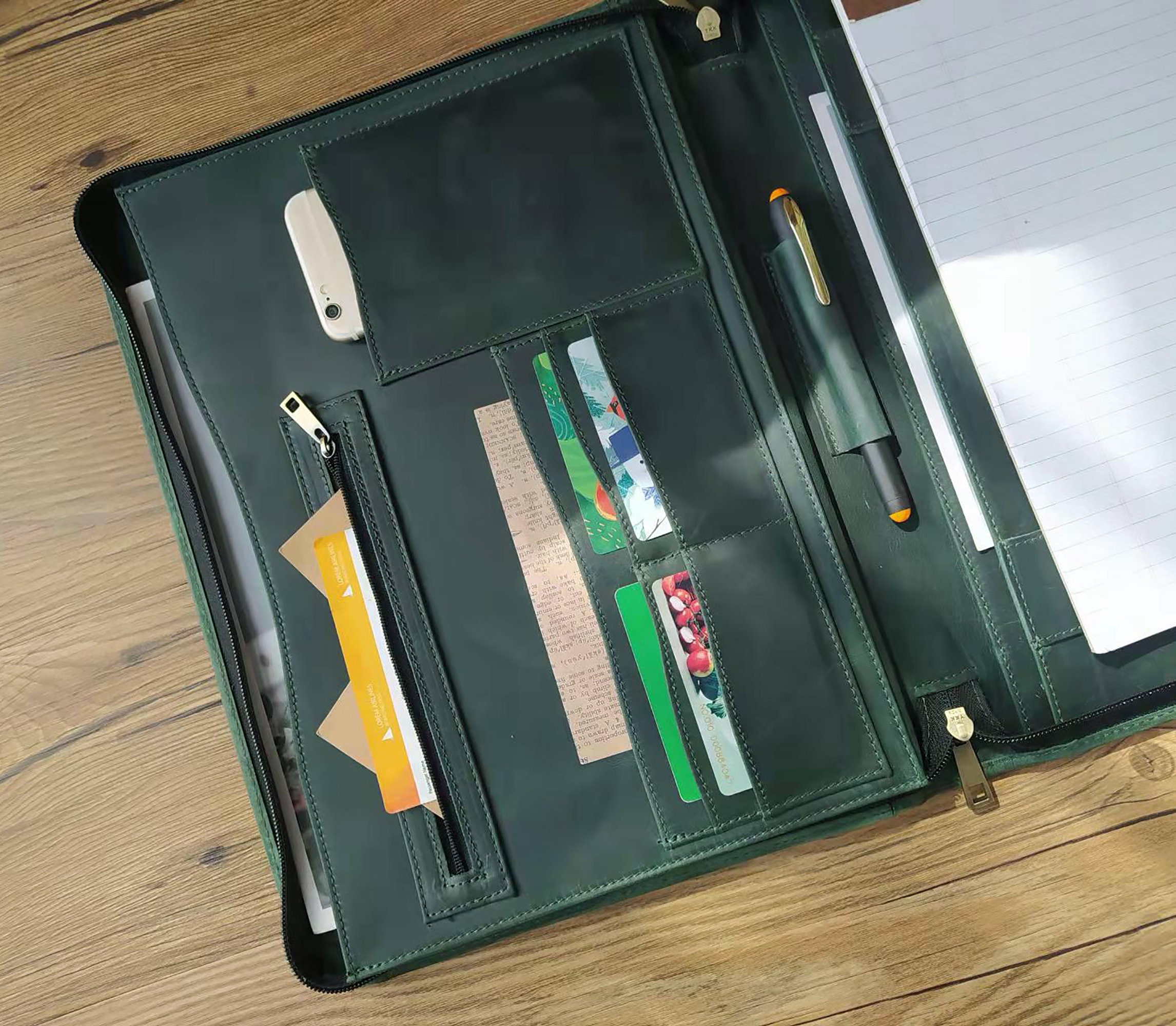 Personalized Name LOGO Leather Portfolio Zippered Padfolio A4 - Etsy