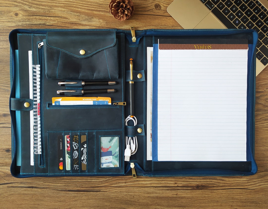 Custom Leather Portfolio, Letter Size Organizer Folders, Zippered ...