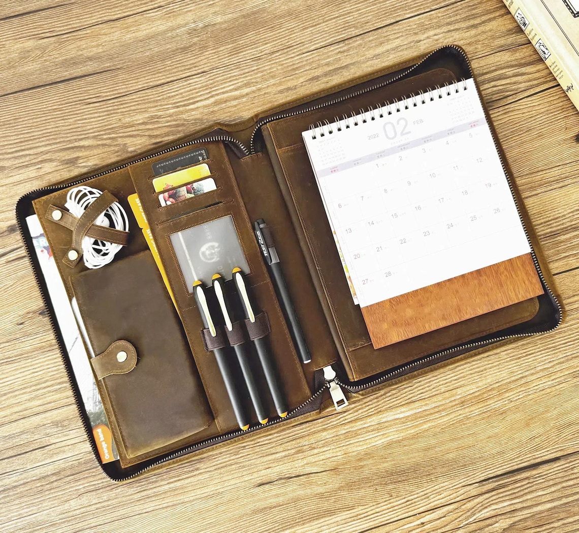 Custom Leather Portfolio, Zippered Padfolio for iPad 10.5/11inch, A5 ...