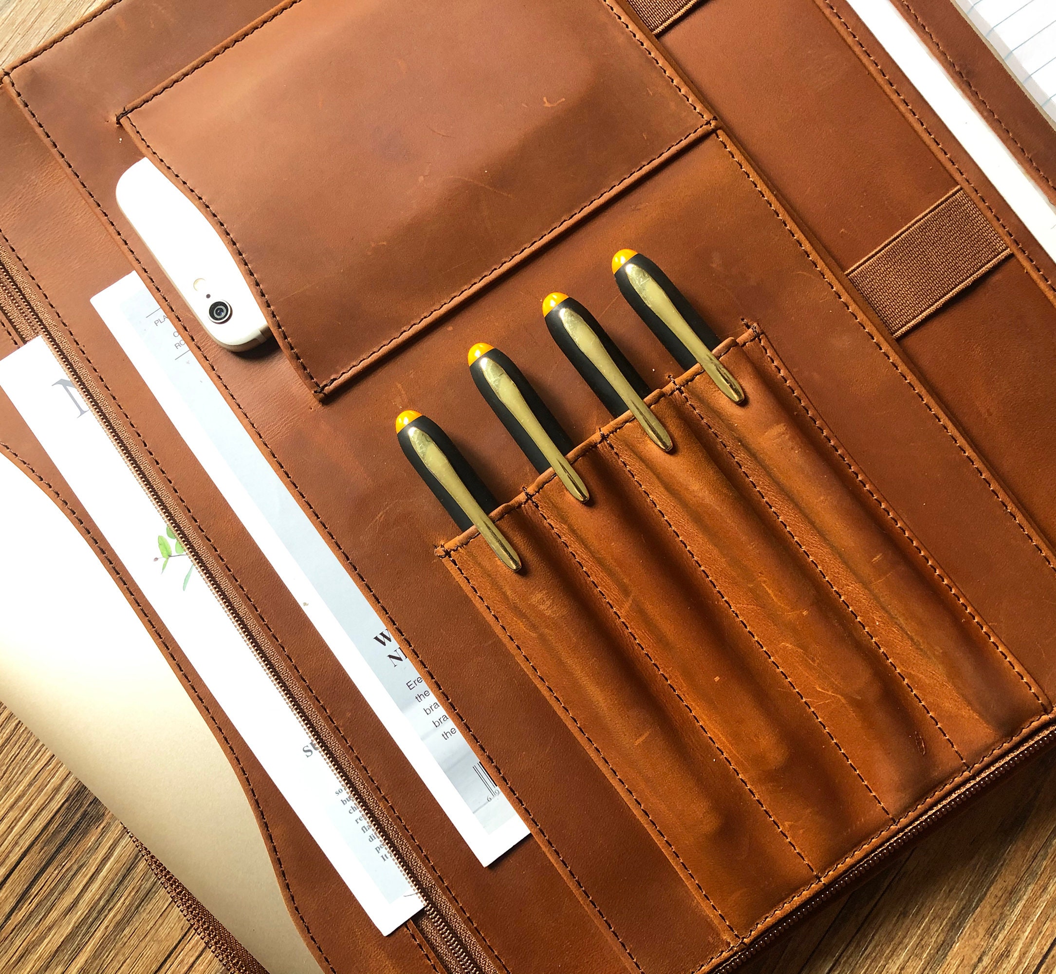 Personalized Leather Portfolio Letter Size Organizer Folders - Etsy ...