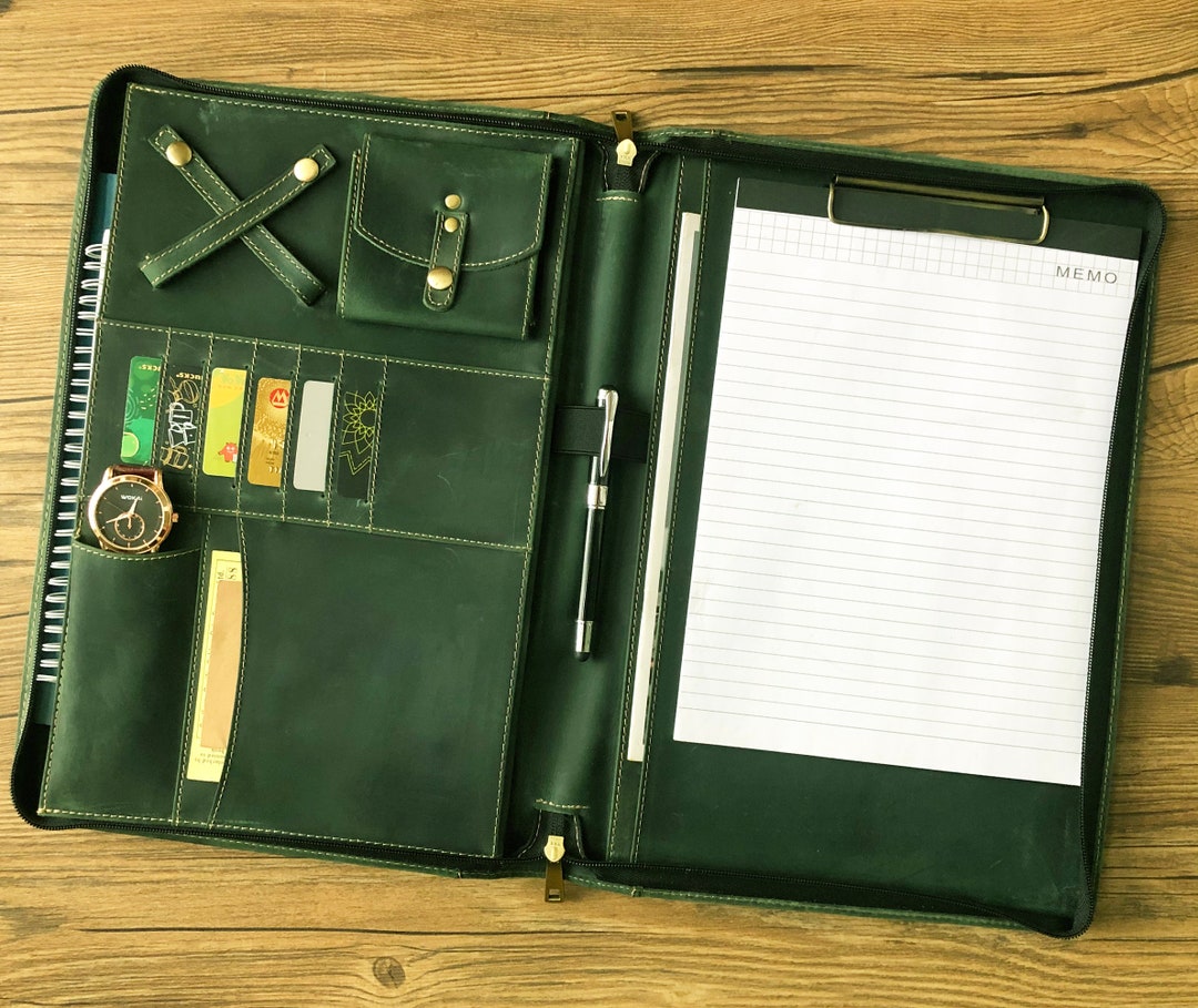 Personalized Leather Portfolio Zippered Padfolio With - Etsy