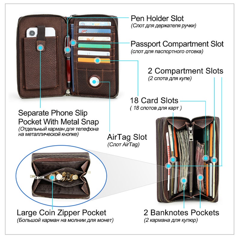 Custom Retro Leather Men Wallet With AirTag Tracker Holder, Men's ...