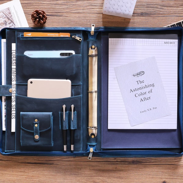Leather Portfolio Zipper Binder - Etsy