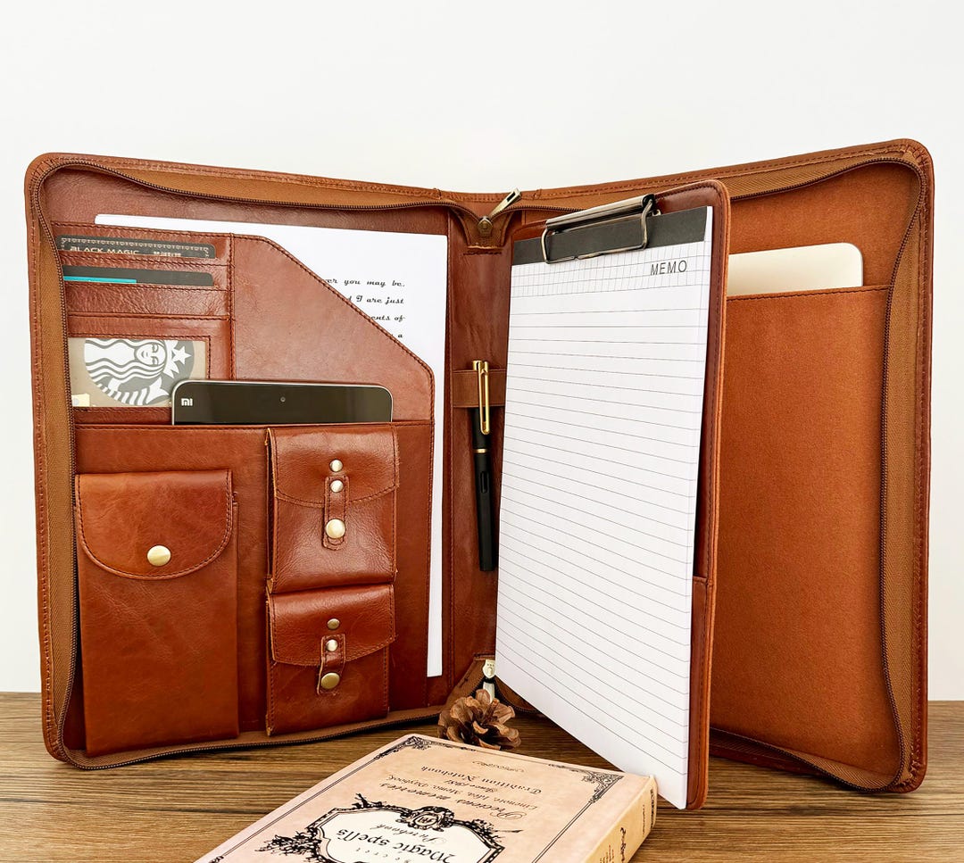 Personalized Leather Portfolio, Zippered Portfolio for Men, Portfolio ...