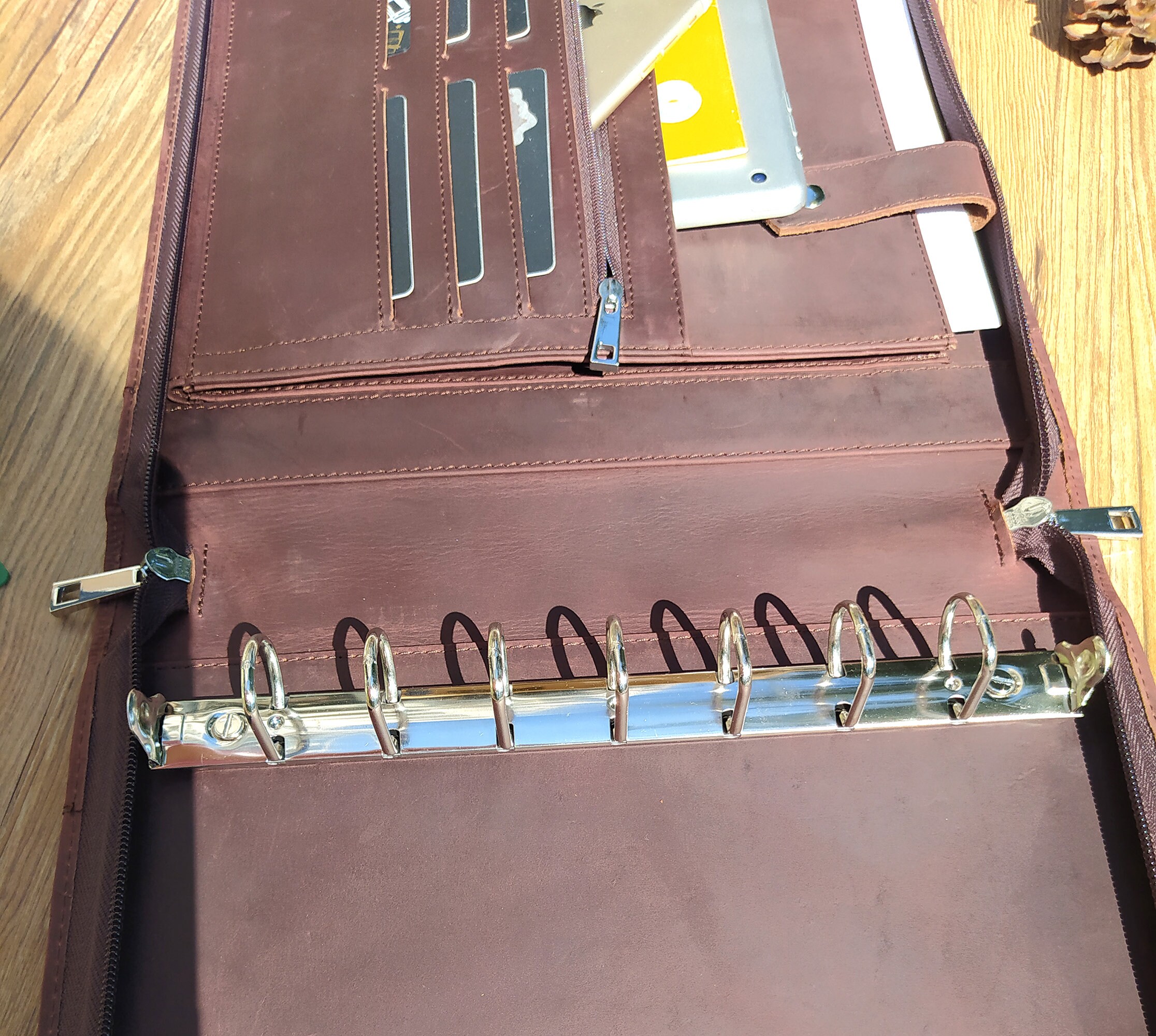 7 Ring Check Book Binder Portfolio Zippered Closure Leather | Etsy