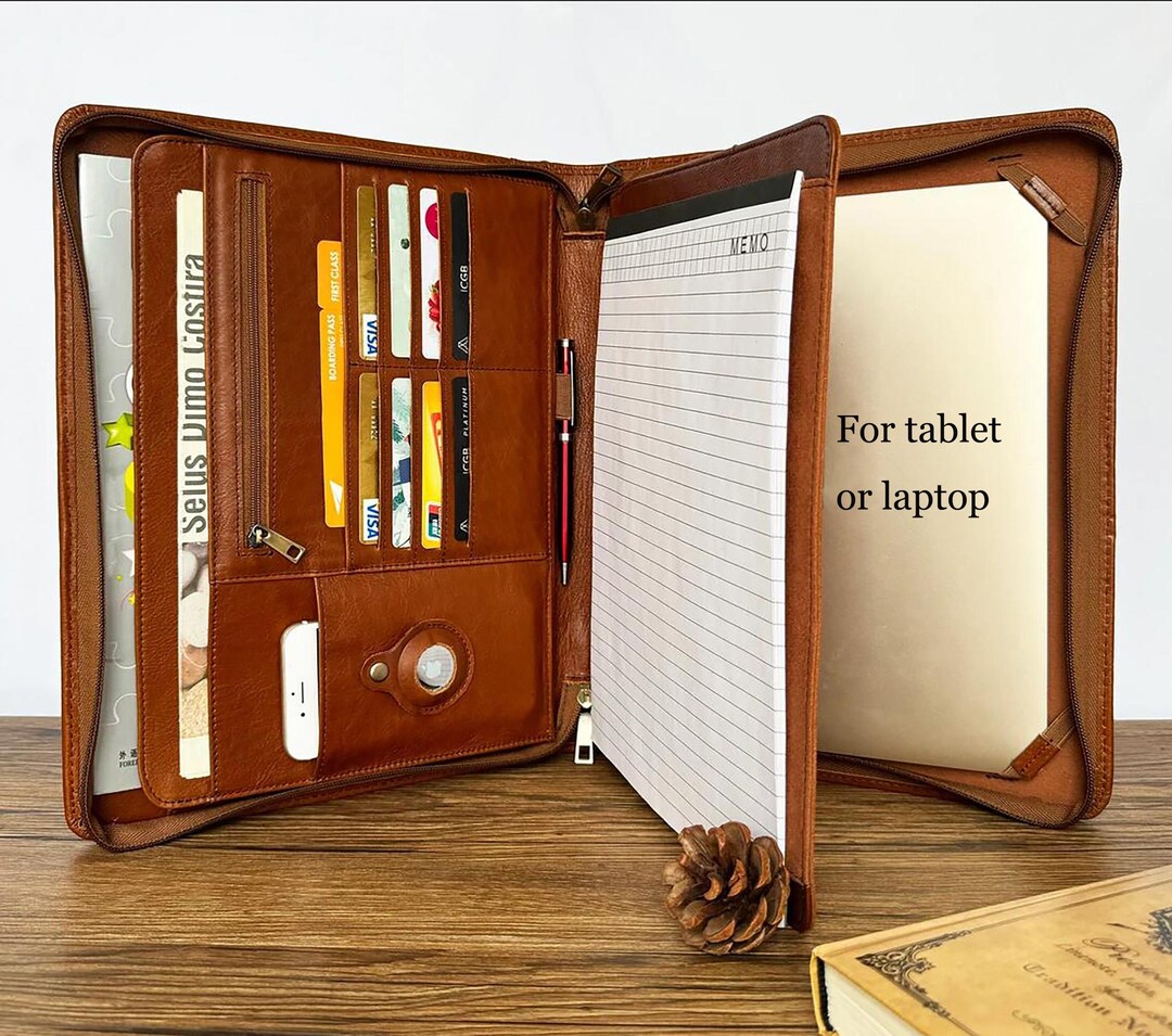 Personalized Leather Portfolio, Padfolio for Men, Portfolio With AirTag ...