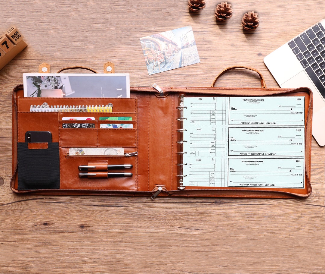 7 Ring Check Binder Portfolio, Custom Check Book & Zipper, Cheque ...