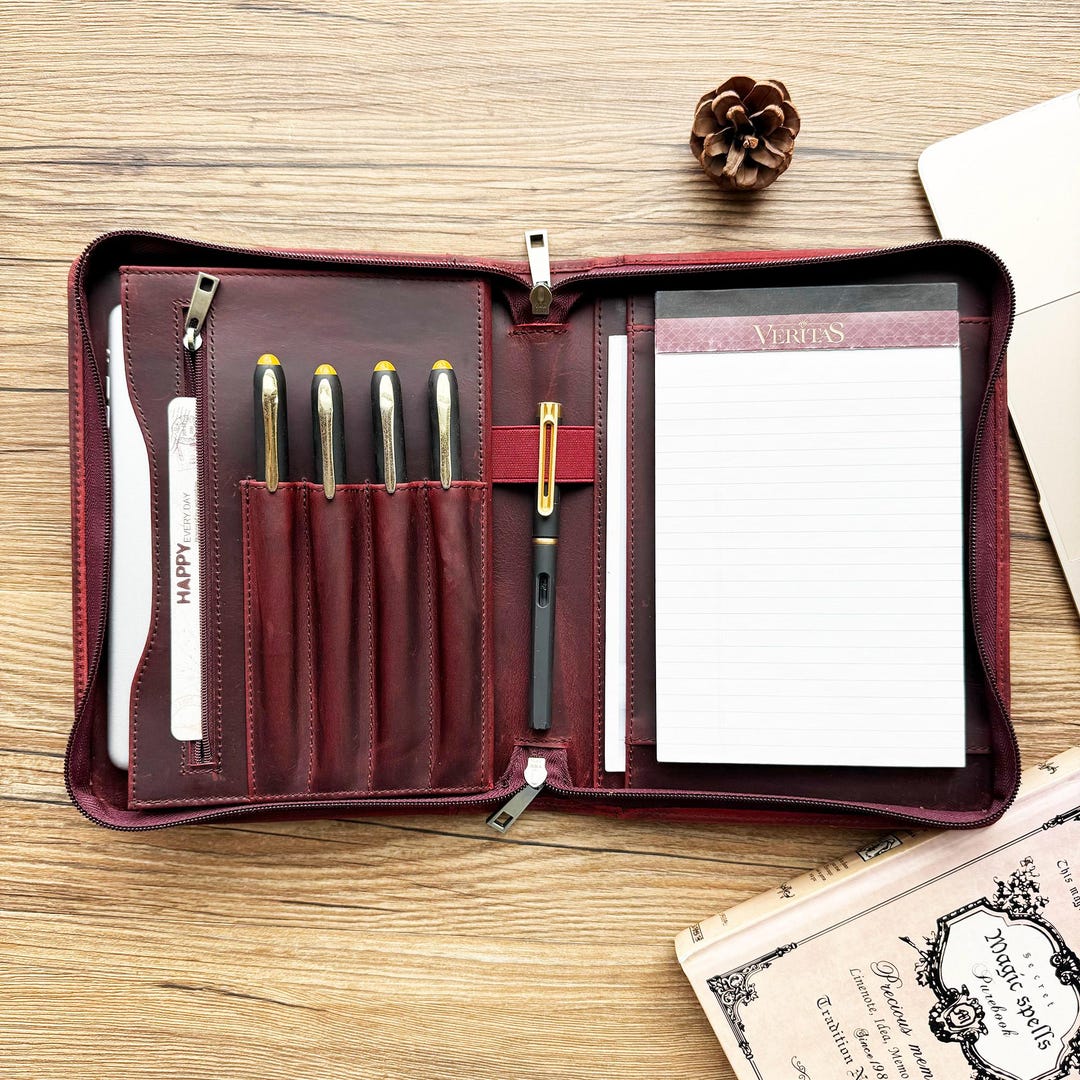 Personalized A5 Leather Portfolio Planner, A5 Notepad Holder Travel ...