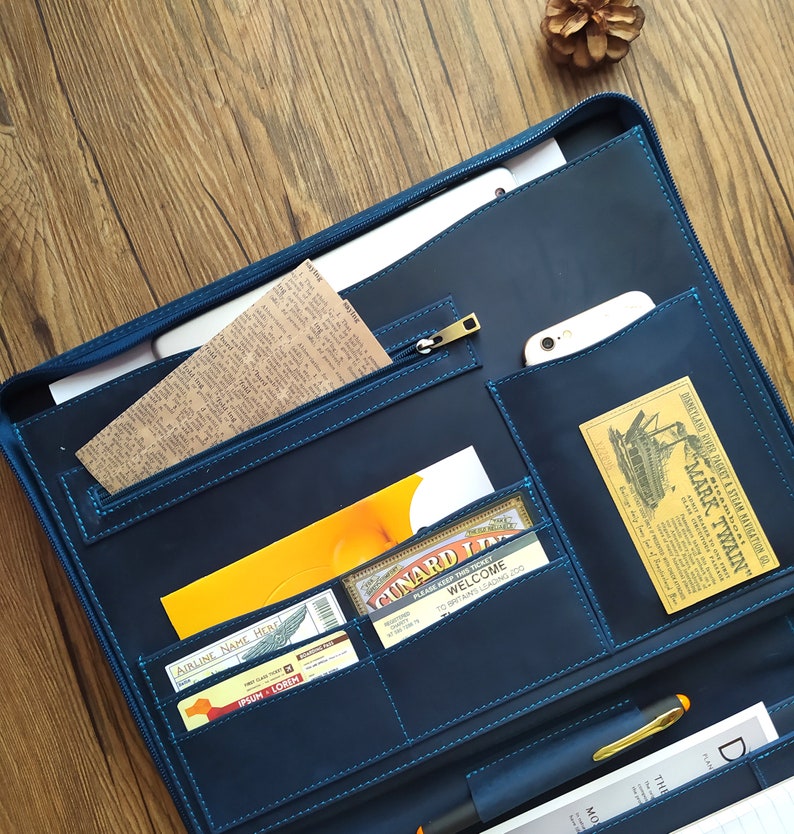 Personalize Leather Portfolio Leather Portfolio With Zipper - Etsy