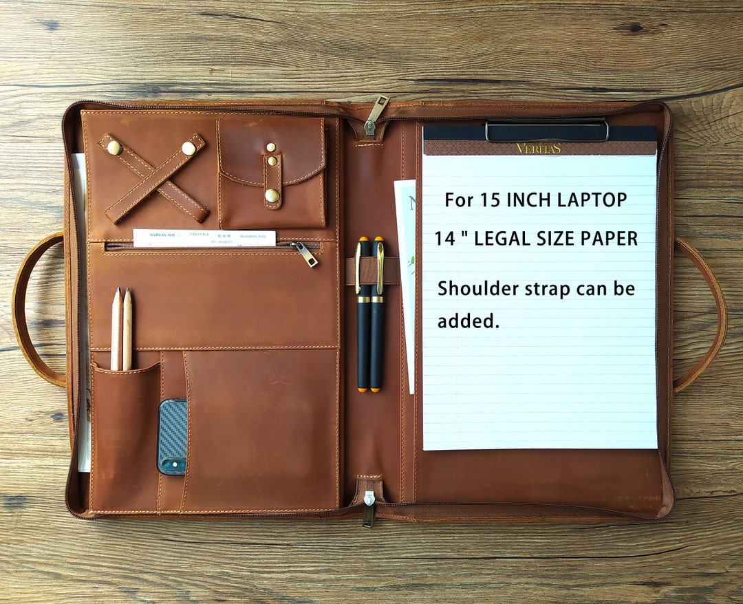 Personalized Leather Portfolio, Zippered Clipboard Padfolio With Handle ...
