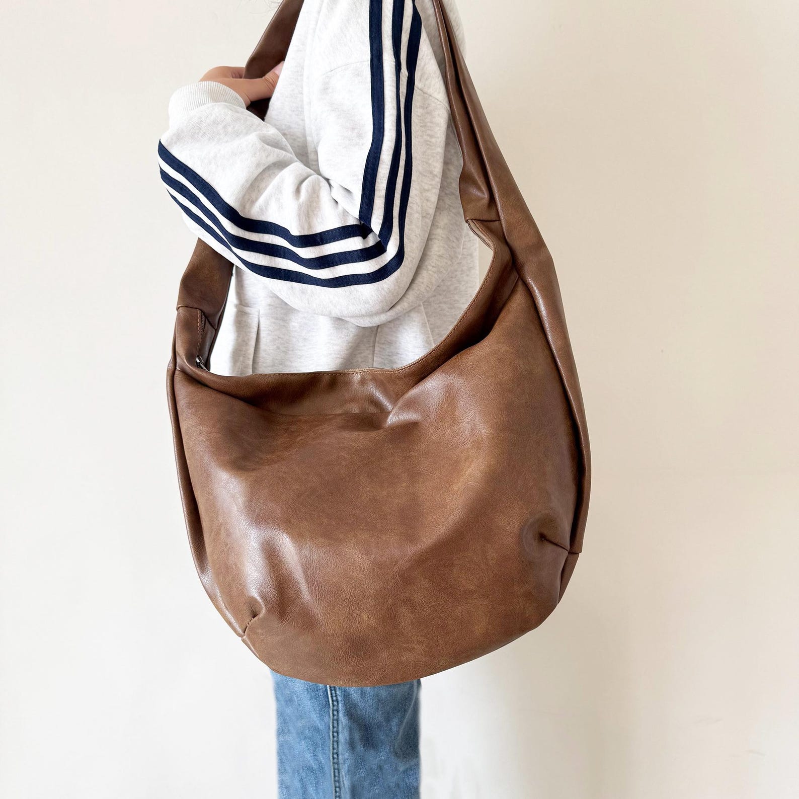 Vegan Leather Shoulder Tote Sling Bag, Women Crossbody Messenger ...