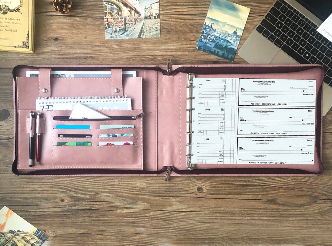 Personalized Vegan Leather 7 Ring Business Check Book Binder Portfolio ...