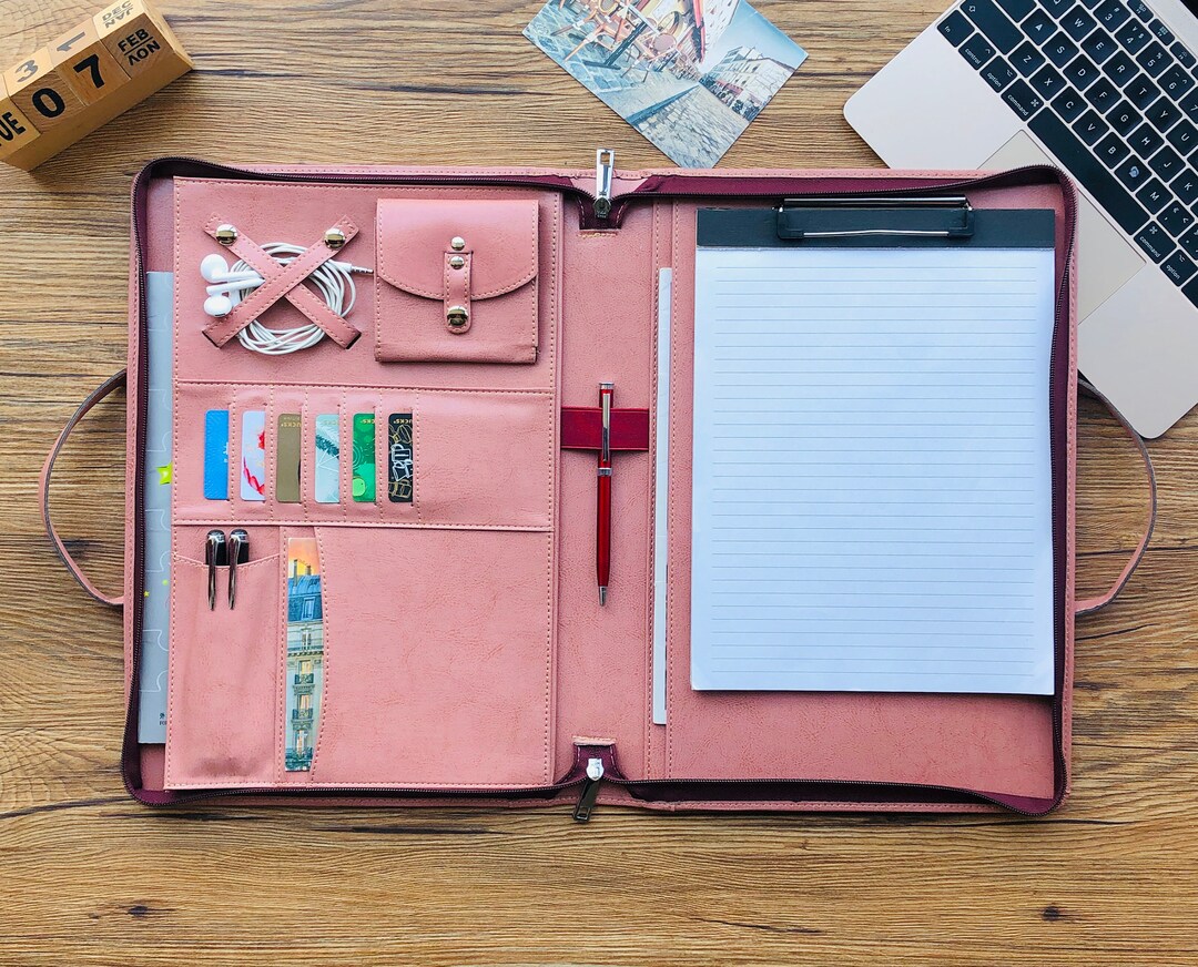 Custom Vegan Leather Portfolio, Zipper Padfolio With Clipboard & Handle ...