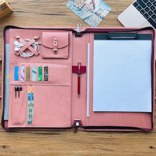 Leather Padfolio With Zipper and Logo - Etsy