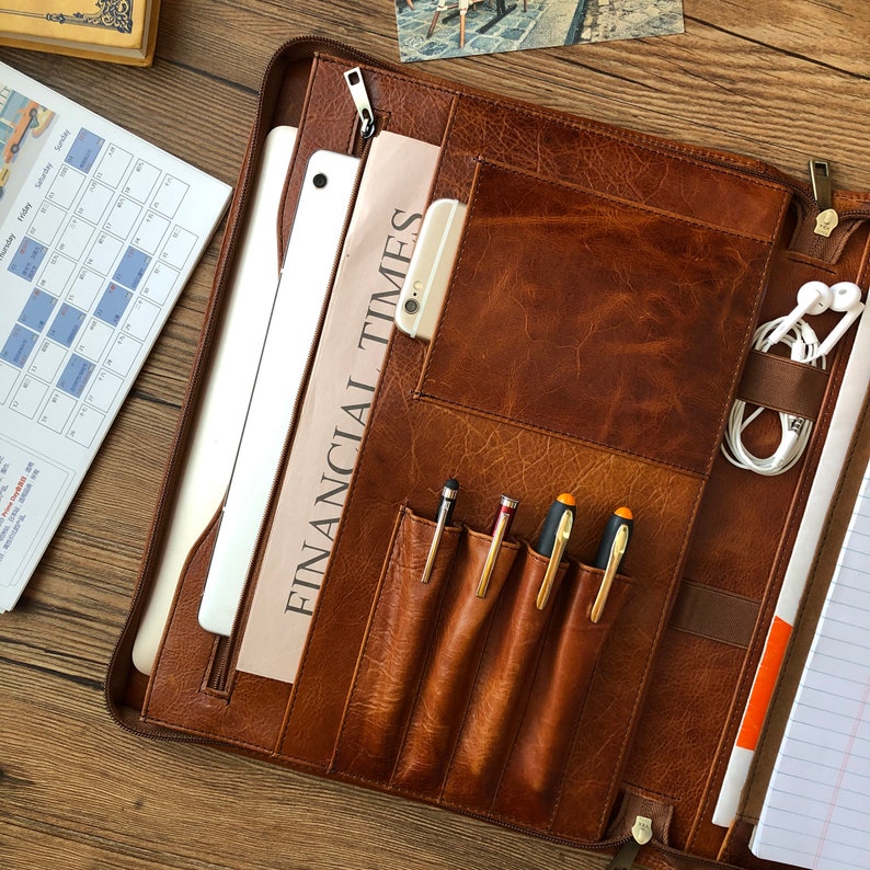 Personalized Leather Portfolio Letter Size Organizer Folder - Etsy