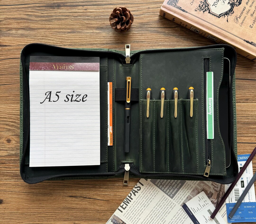 Personalized Leather A5 Portfolio, Left Handed Portfolio Travel Leather ...