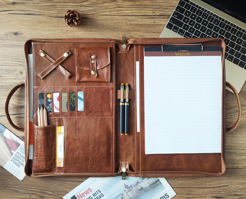 Custom Leather Portfolio, Zipper Padfolio With Clipboard & Handle ...