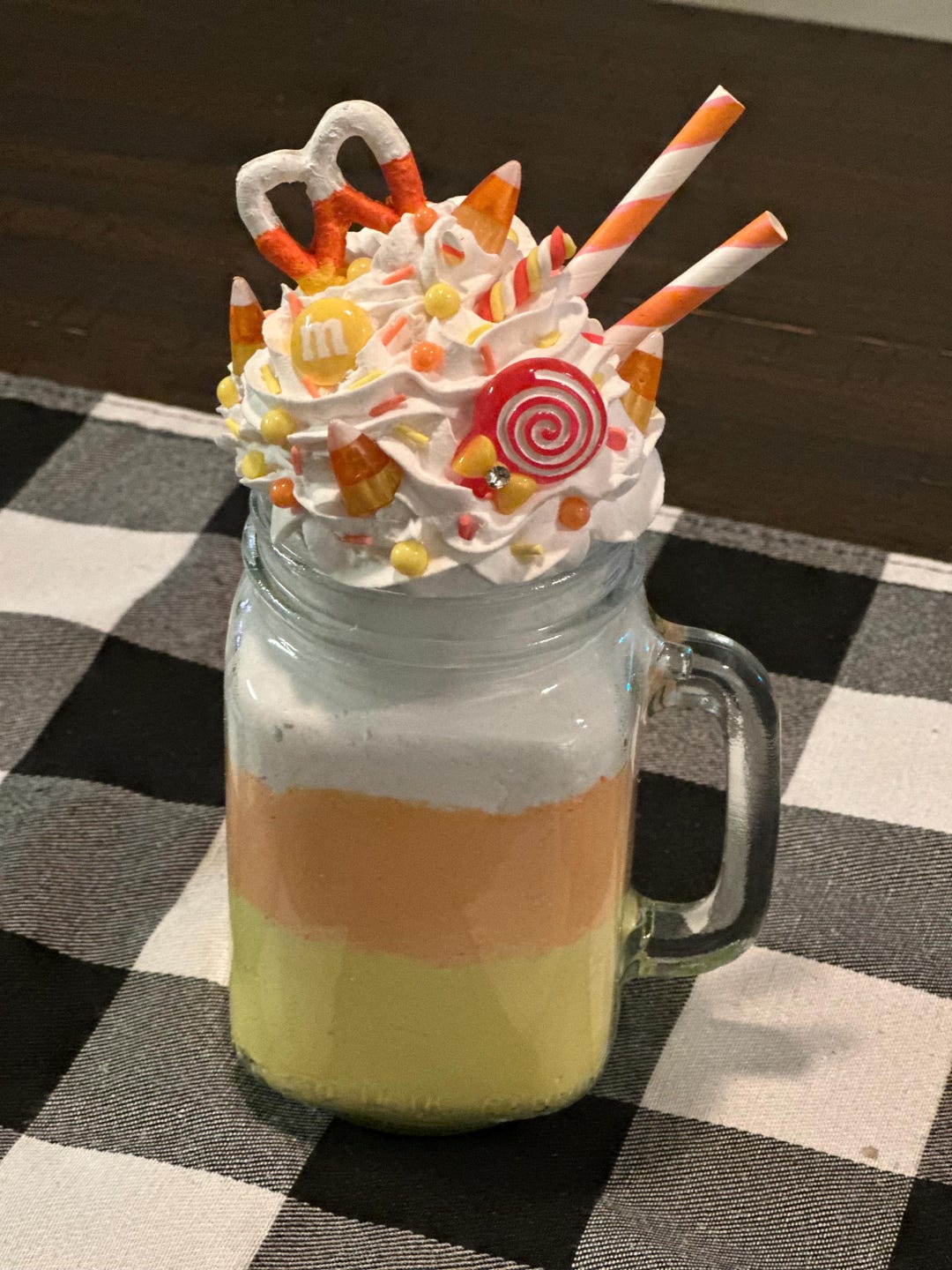 Candy Corn Inspired Mason Jar Mug Faux Shake. Layered and Topped With ...