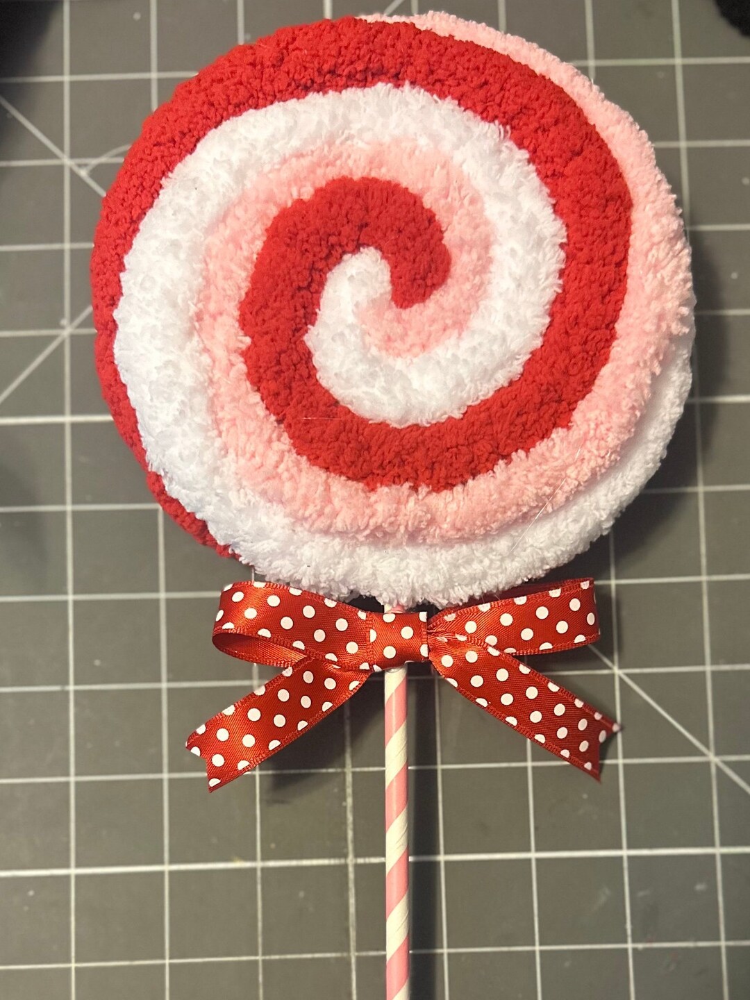 Valentines Pink, Red & White Fuzzy Lollipop With Polka Dot Bow, Tree ...
