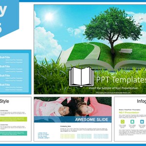 Green Grass Open Book Powerpoint Templates - Etsy
