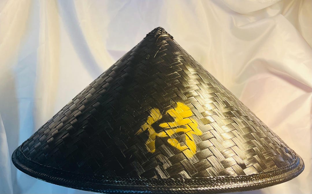 Black Bamboo Samurai Hat With Gold Kanji (48cm) | Traditional Japanese ...