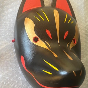 Japanese Noh Face Fox Mask Fox at Night Kitsune Striking Red Design - Etsy