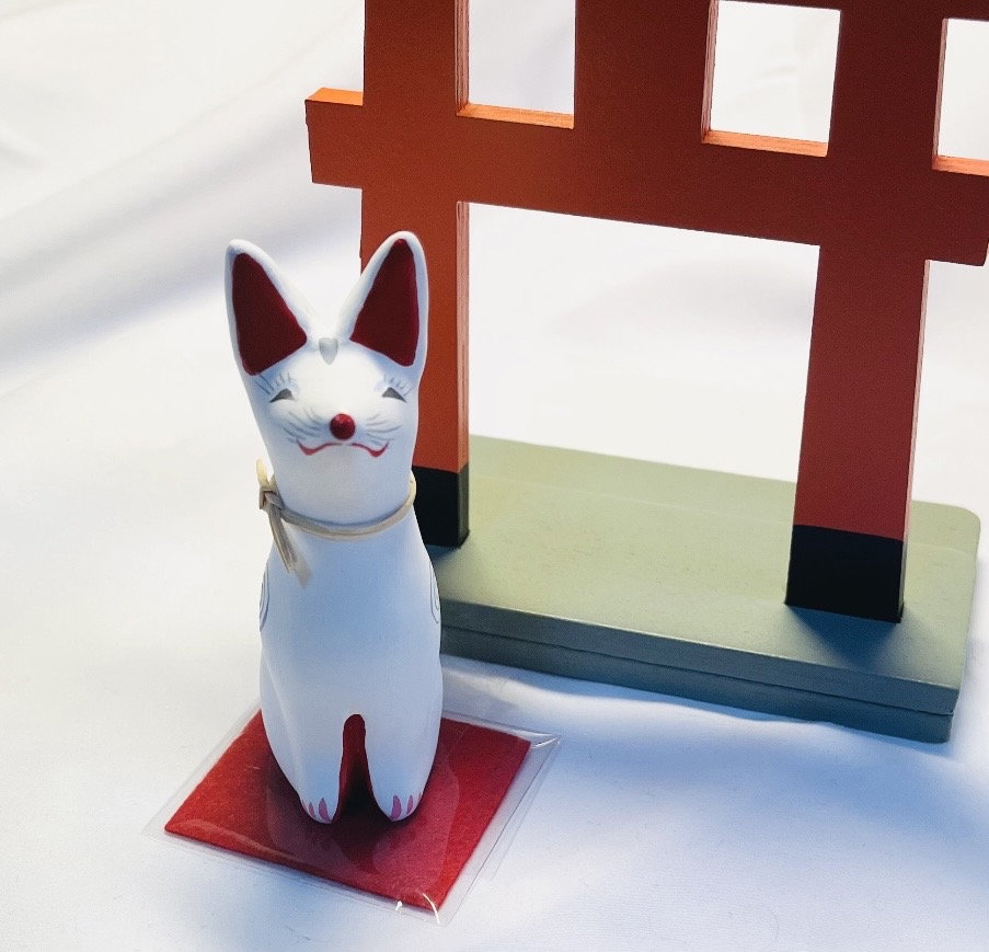Inari Fox Statue and Torii Gate Set Shinto Lucky Inari Fox Statue Set ...