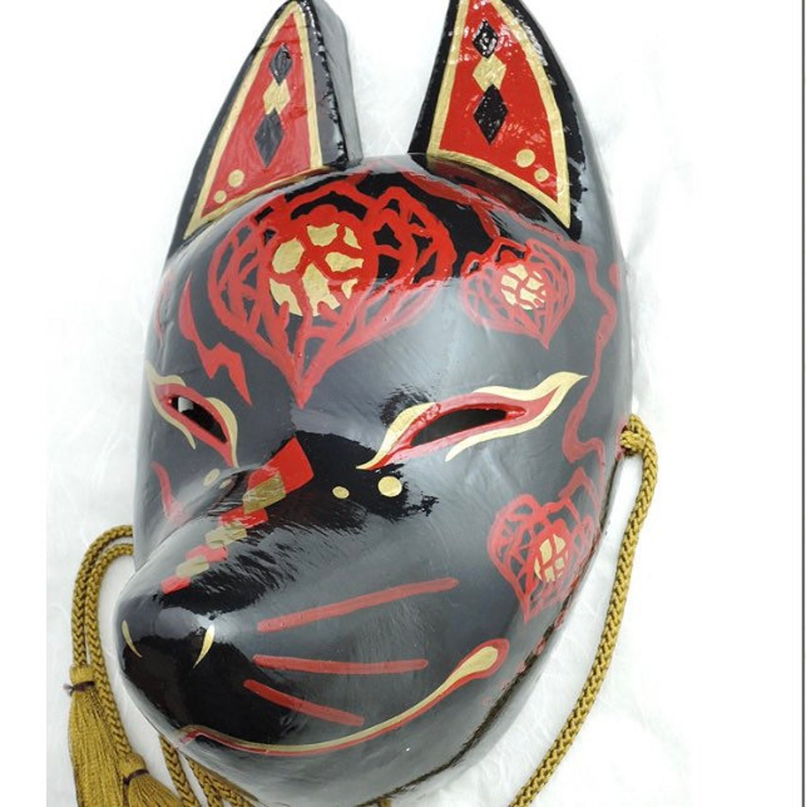 Japanese Noh Face Fox Mask ONIBI Ghost Fire Kitsune - Etsy