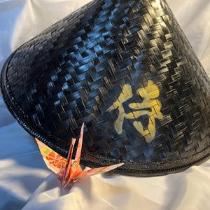 Black Bamboo Samurai Hat With Gold Kanji – 48cm Traditional Japanese ...